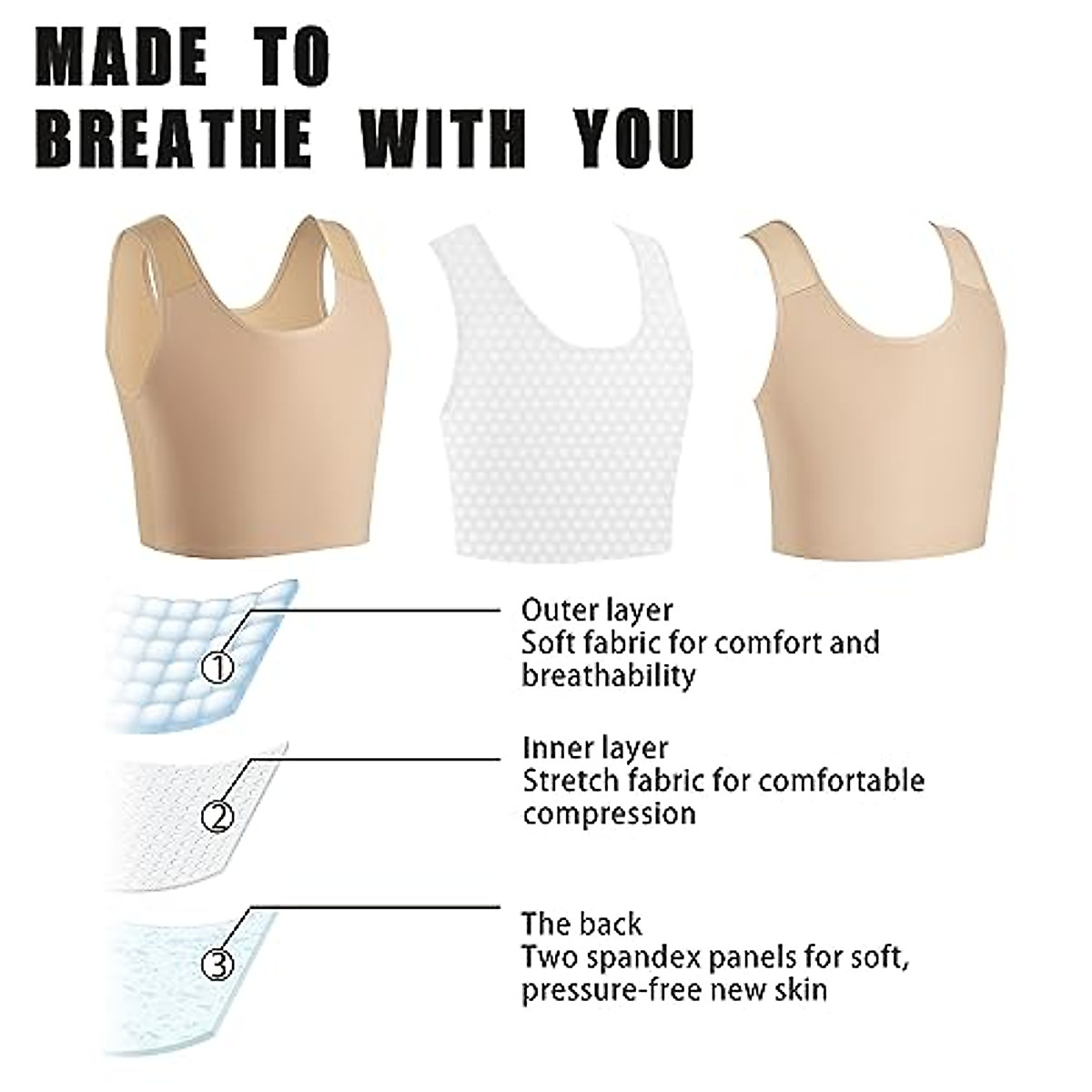 XUJI Women Transgender FTM Breathable Half Chest Binder (K, L)