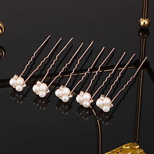WILLBOND 18 Pcs Pearl Hair Pins Bridal Wedding Hair Accessories Crystal Bobby Pin for Brides Bridesmaids Flower Women Girls(Rose Gold)