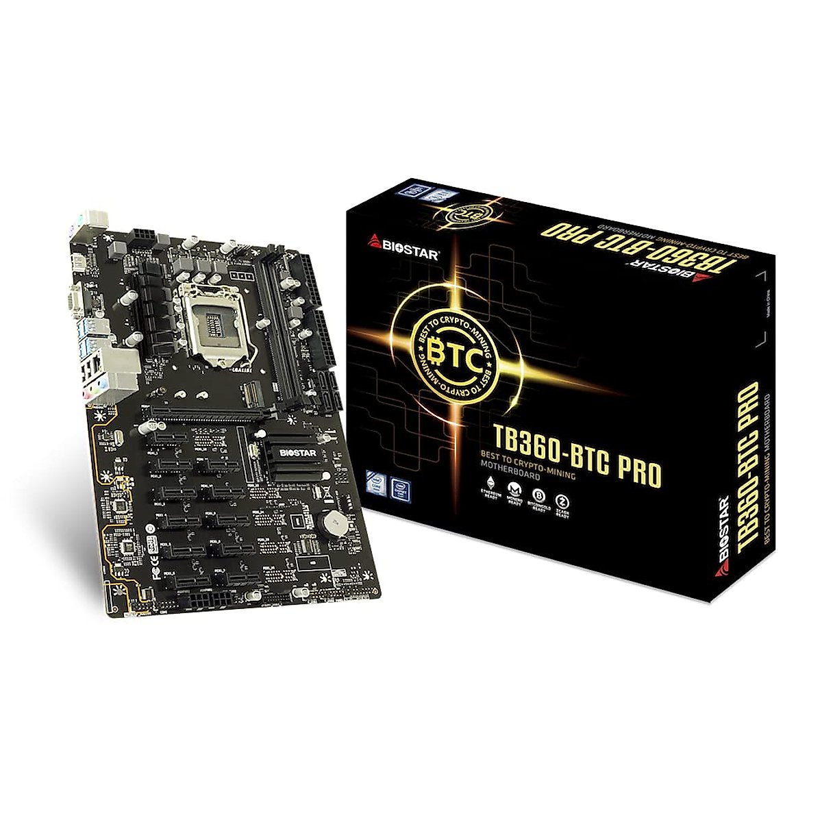 Biostar USA Warranty TB360-BTC PRO 2.0 Core i7/i5/i3 (Intel 8th and 9th Gen) LGA1151 Intel B360 DDR4 12 GPU Mining Motherboard Upgraded Model