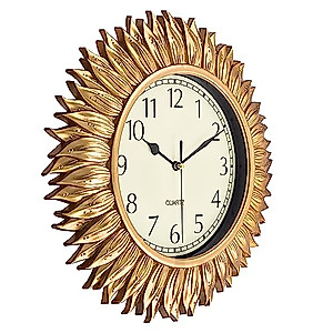 SkyNature Wall Clocks Battery Operated, 12 Inch Boho Sunflower Wall Clock for Living Room Decor, Silent Non-Ticking Small Analog Clock for Kitchen, Bedroom, Bathroom, Office - Gold