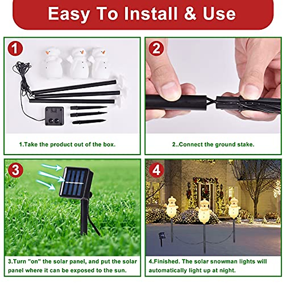 Solar Christmas Lights Outdoor, Set of 3 Snowman Solar Powered Christmas Decorations, Waterproof Pathway Stake Lights for Patio, Yard, Garden, Lawn Christmas Winter Decor (Warm White) (Set of 3)