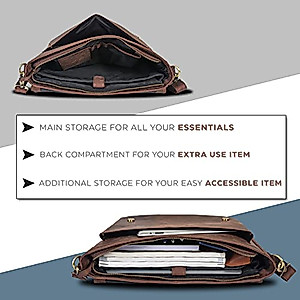 Real Leather Messenger Bag for Men and Women - Laptop Briefcase Bag For College, Office, Adjustable Shoulder Strap Satchel