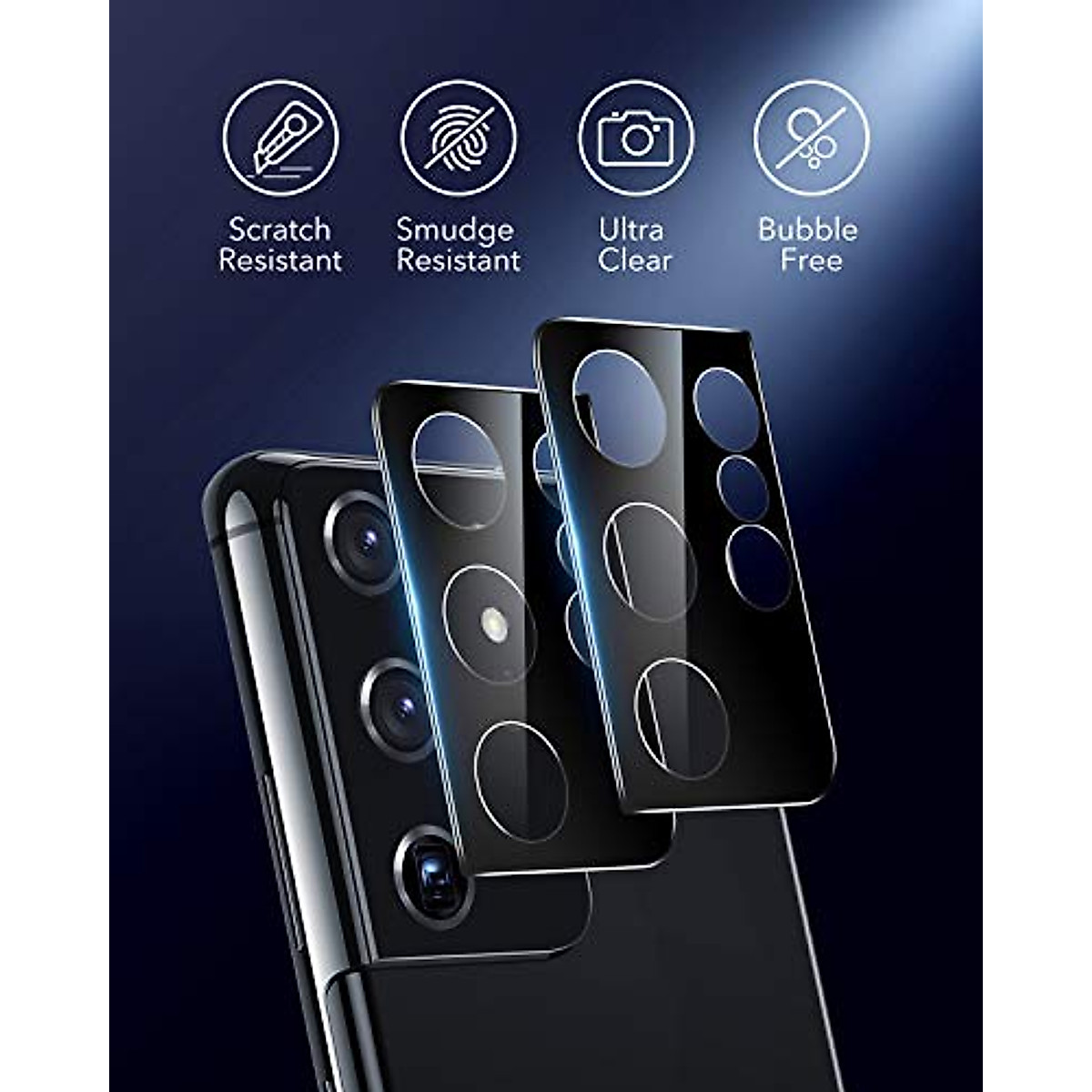 ESR Camera Lens Protector Compatible with Samsung Galaxy S21 Ultra [2-Pack] [Scratch-Resistant Tempered Glass] [Ultra-Thin], Black