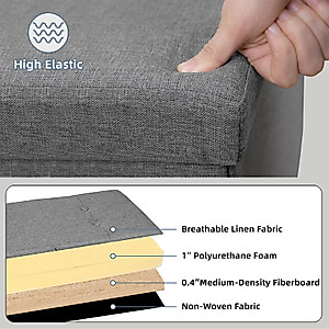 CAROLMADE 30 Inches Storage Ottoman Bench with Flipping Lid, Linen Foldable Storage Footrest, Ottoman with Storage for Living Room Holds up to 330lbs, Light Grey
