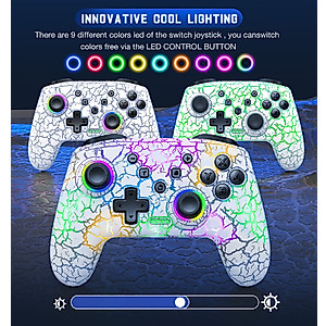 Switch Controller, Gammeefy Wireless Switch Pro Controller for Nintendo Switch/Lite/OLED, 9 Color Adjustable LED Switch Remote Compatible with Windows PC/Android/IOS/Xbox 360 with Programmable (White)