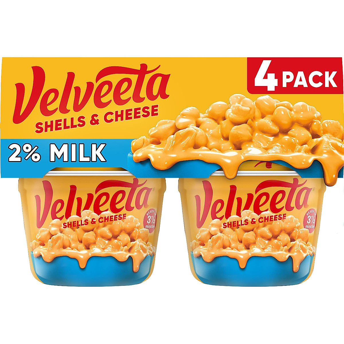 Velveeta Shells & Cheese Microwaveable Shell Pasta with 2% Milk Cheese, 4 ct Pack, 2.19 oz Cups