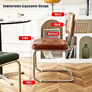 QQXX Rattan Dining Chairs Set of 2,Mid Century Modern Kitchen & Dining Room Chair with Cane Backrest,Comfy Leather Upholstered Accent Desk Chair with Metal Legs(23.83" D x 16.35" W x 34.07" H, Black)