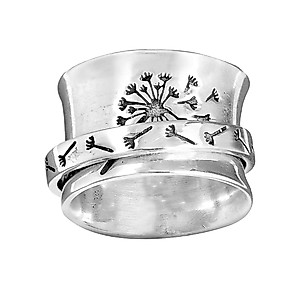 Dandelion Flower Spinner Ring for Women Men Anti Anxiety Fidget Rotate Freely Inspirations Stress Relief Meditation Stacking Middle Finger Band Fashion Vintage Statement Spin Ring Personalized Jewelry Gifts Bff Birthday (9)