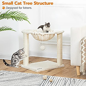 HOOBRO Cat Tree Tower for Indoor Cat, Small Cat Pet House Furniture for Kitten, 15.7 x 11.8 x 16.5 Inches, Plush Soft Hanging Basket Perch Hammock, with Sisal Cat Scratching Posts, Plush Toy BE08CT03