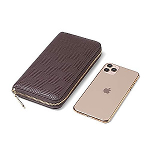Daisy Rose Women’s Zip-Around Wallet & Phone Clutch with RFID Blocking, PU Vegan Leather (Brown Check)