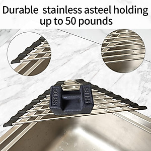 Roll Up Dish Drying Rack Triangle Dish Drying Rack for Sink,over the Sink Dish Drying Rack , Kitchen Corner Dish Drainer Mat, Foldable Stainless Steel Corner Sink Rack for Kitchen (Roll up + Triangle)