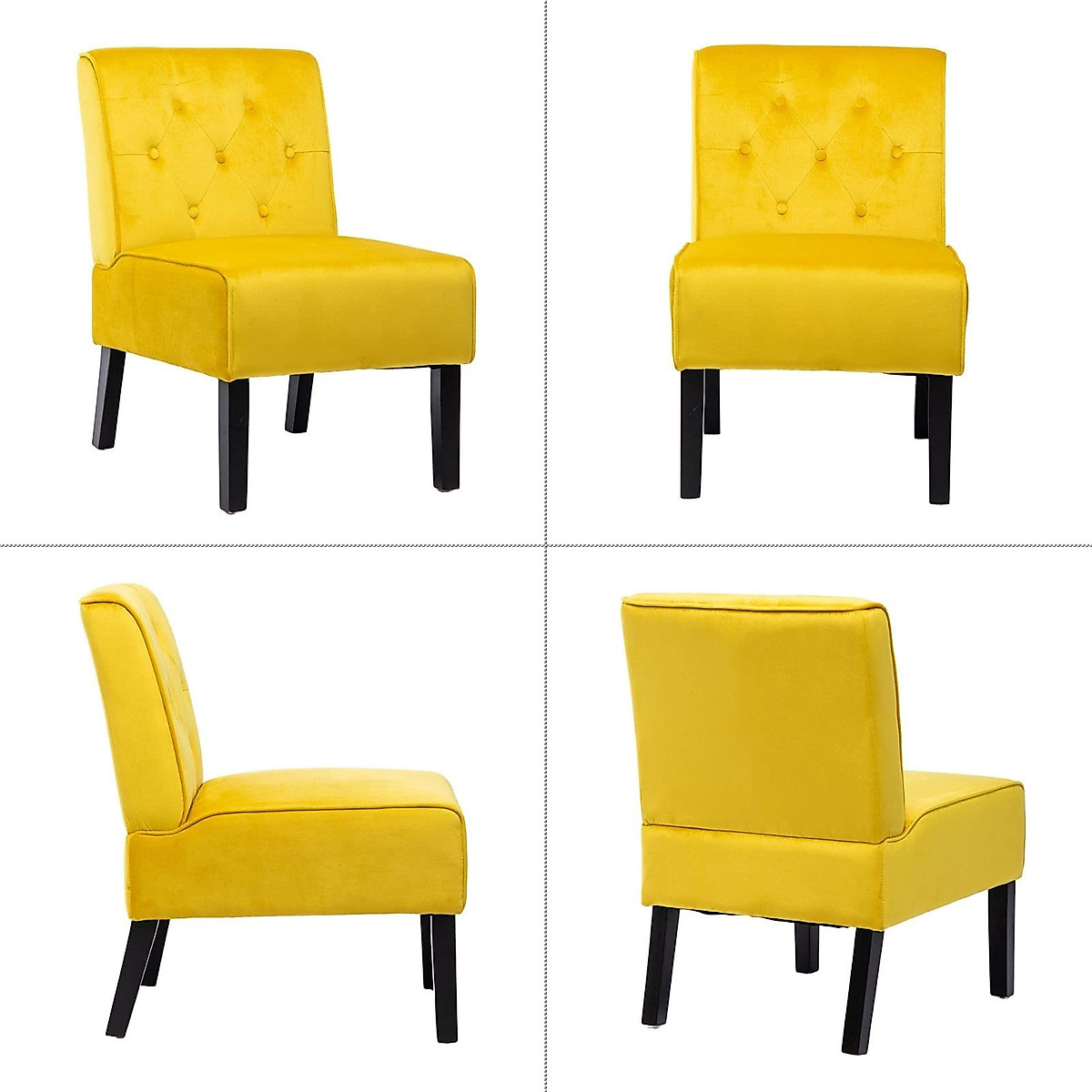 Freemax Velvet Fabric Accent Chair Armless Leisure Side Chair Cute Decorative Slipper Chair Small Tufted Single Sofa Chair for Living Room Bedroom Office Reading Room Nook (Yellow)