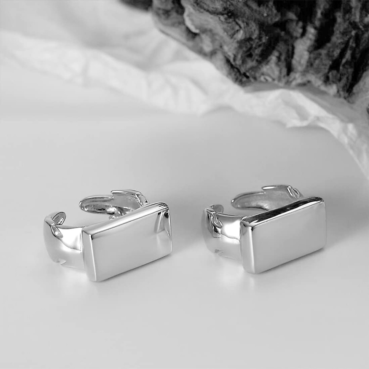 Womens Open Dainty Simple Rectangle Square Dome Chunky Ring,Adjust Adjustable S925 Sterling Silver Irregular Geometric Fashion Thumb Index Finger Ring Jewelry (Ring_B, Adjustable)