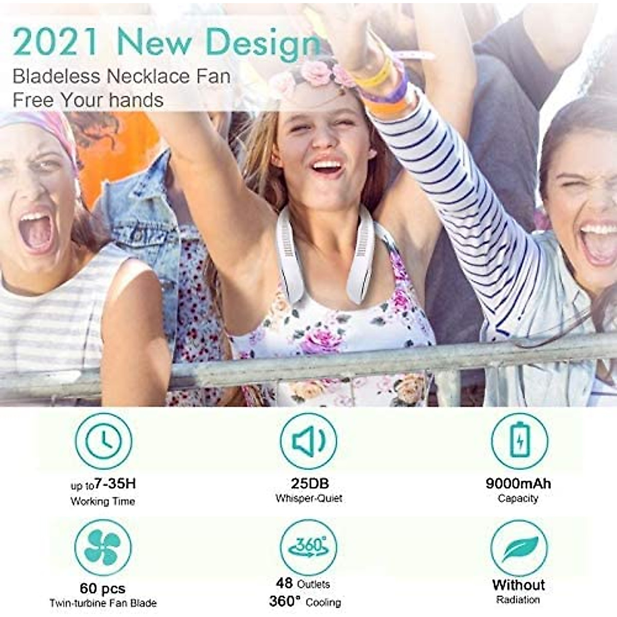 CLELO Neck Fan, Portable Fans Rechargeable Long Battery Life Quiet Cooling USB Powered Desk Fan, 3 Speeds with USB-C Charge Port (White)