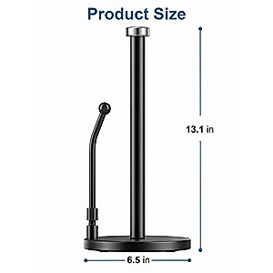 SMARTAKE Paper Towel Holder, Paper Towel Dispenser Standing Weighted Base Non Slip, Spring Arm Fit Most Size Paper Roll, Stainless Steel Paper Towel Holder for Home Kitchen Countertop Tabletop, Black