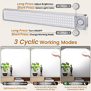 Under Cabinet Lights Rechargeable Under Counter Lights for Kitchen, 188 LED Closet Light Motion Sensor Light Indoor, Dimmable Magnetic Under Cabinet Lighting, 2-Pack