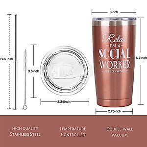 Mofvugz Social Worker Travel Mug Cup Tumbler, Social Worker Gifts for Women, Medical Office School Social Worker Cup Mug, Thermal Insulated Tumblers 20 Oz, MSW Graduation Gift(Rose Gold)