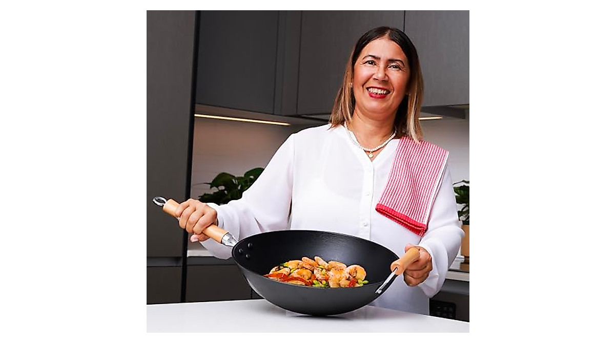 Joyce Chen 14-Inch Cast Iron Wok with Maple Handle | Professional Quality