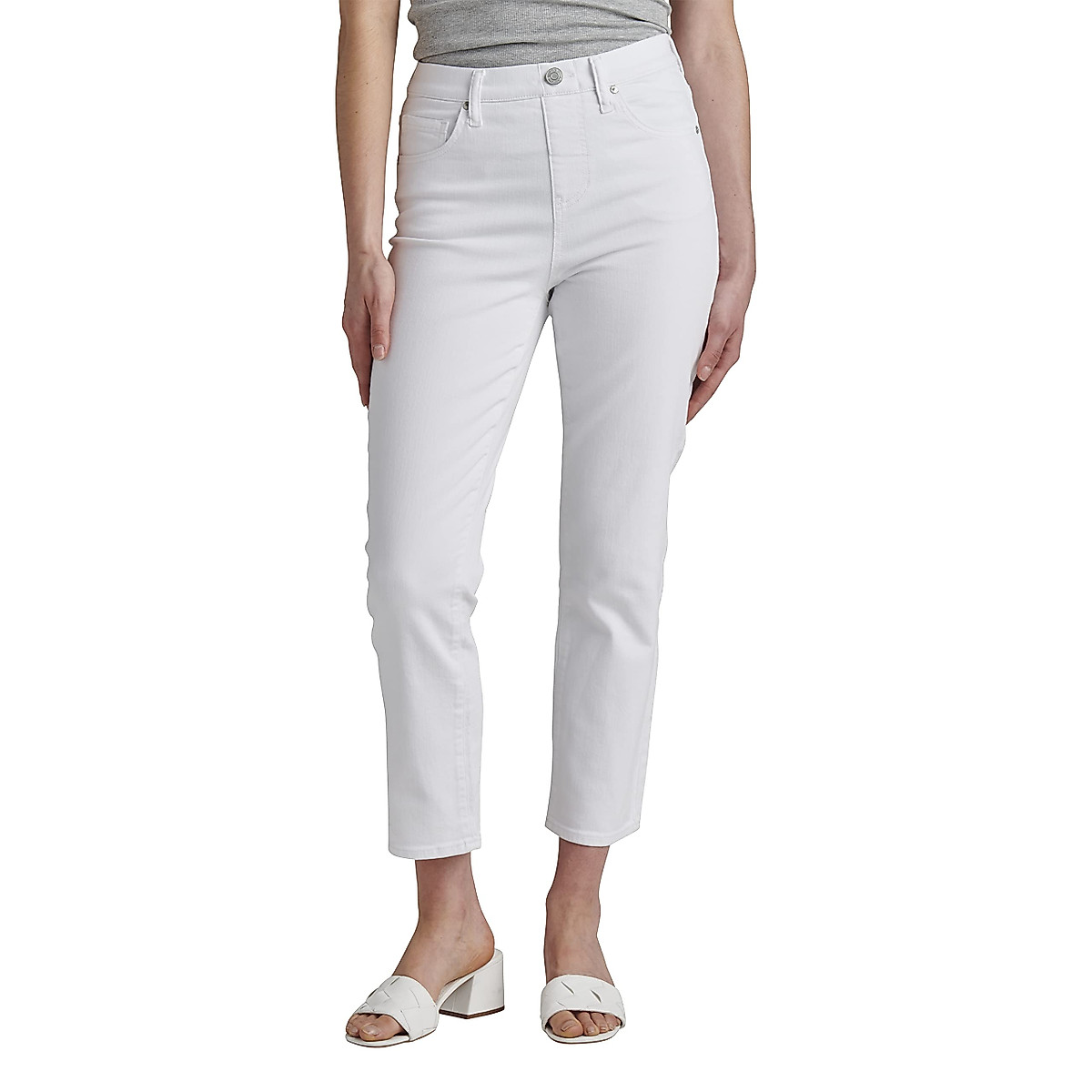 JAG Jeans Women's Valentina High Rise Pull On Straight Crop Jeans, White, 8