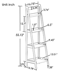 RDLCAR Ladder Shelf Bookshelf,4-Tier Bookcase,55 Inch Tall Industrial Wood Storage Rack, Arched Open Shelves for Home Office, Living Room, Bedroom, Kitchen