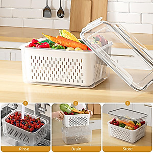 6 Pcs Large Fruit Containers For Fridge, Airtight Food Storage Containers with Removable Colander, Dishwasher & Microwave Safe, Berry Produce Container Keep Vegetable, Fruit, Meat Fresh Longer