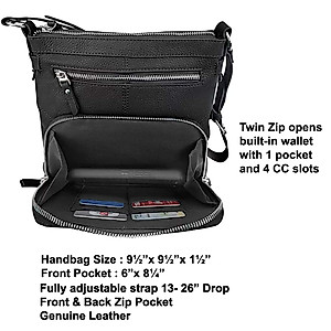 SILVERFEVER Women’s Leather Large Crossbody Travel College Students Indie Style Handbag Water Resistant Genuine Cowhide Shoulder Bag