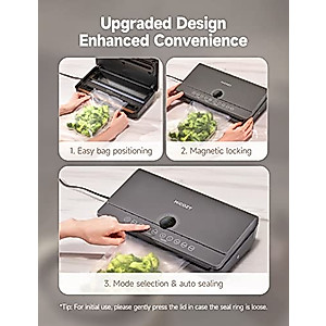 HiCOZY Vacuum Sealer Machine, Food Vacuum Sealer with Built-in Cutter and Bag Storage, Air Sealer Machine for Sous Vide and Food Storage with 10 BPA Free Vacuum Sealer Bag, 1 Roller Bag, Space Gray