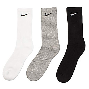 Nike Everyday Cushion Crew Training Socks, Unisex Nike Socks with Sweat-Wicking Technology and Impact Cushioning (3 Pair), Multi-Color, Medium