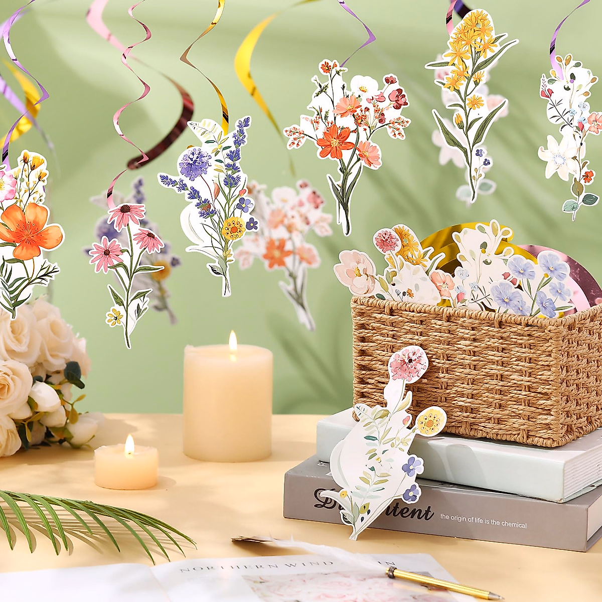 Trandraft 36 Pcs Wildflower Hanging Swirl Decorations Floral Wedding Flower Birthday Baby Shower Party Decorations Hanging Swirls for Home Classroom Flower Garden Themed Party Supplies for Women