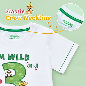 Baby Boy 3rd Birthday T-Shirt - I’m Wild and 3 Jungle Animals Birthday Top Tee Toddler Jungle Animal Birthday Party T Shirt Gift Cotton Printed Short Sleeve Outfit(White, 3 T)