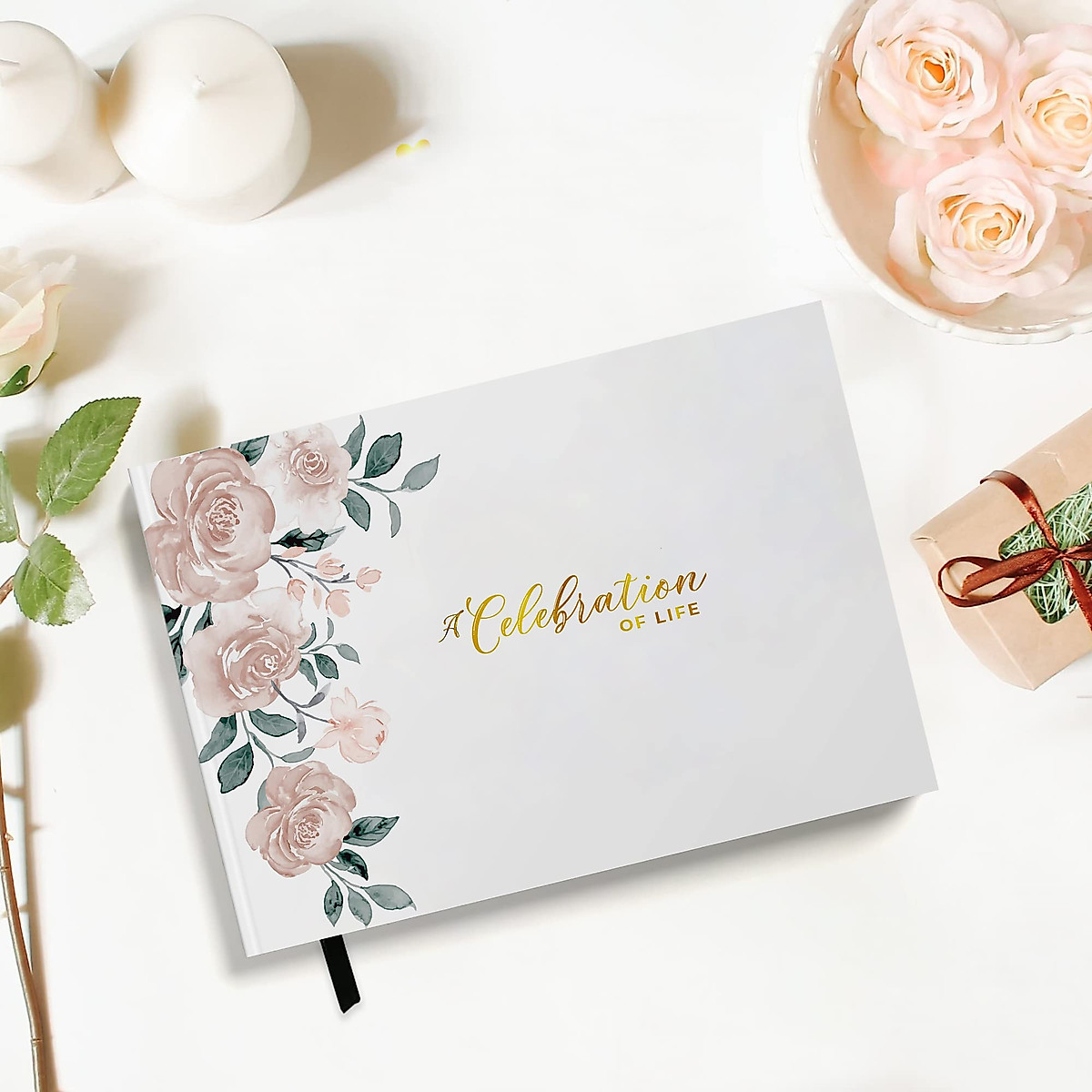 Lacunas Store Rose Floral Funeral Guest Book 9 X 7 in Loving Memory and Celebration of Life Memorial Sign in