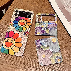 AiKeDuo for Samsung Galaxy Z Flip 3 5G Case Protection Hard Bumper Folding Cover Soft Blu-ray Cute Cartoon Flower Smiley Phone Case Girl Ladies Z Flip 3 Case
