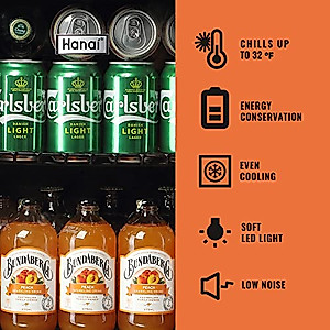 WANAI Beverage Refrigerator Cooler 60 Cans Mini Fridge Glass Door Mini Can Fridge 1.7 cu.ft Organizer for Beer Soda Wine Small Refrigerator with Blue LED for Home/Bar/Office/Dorm