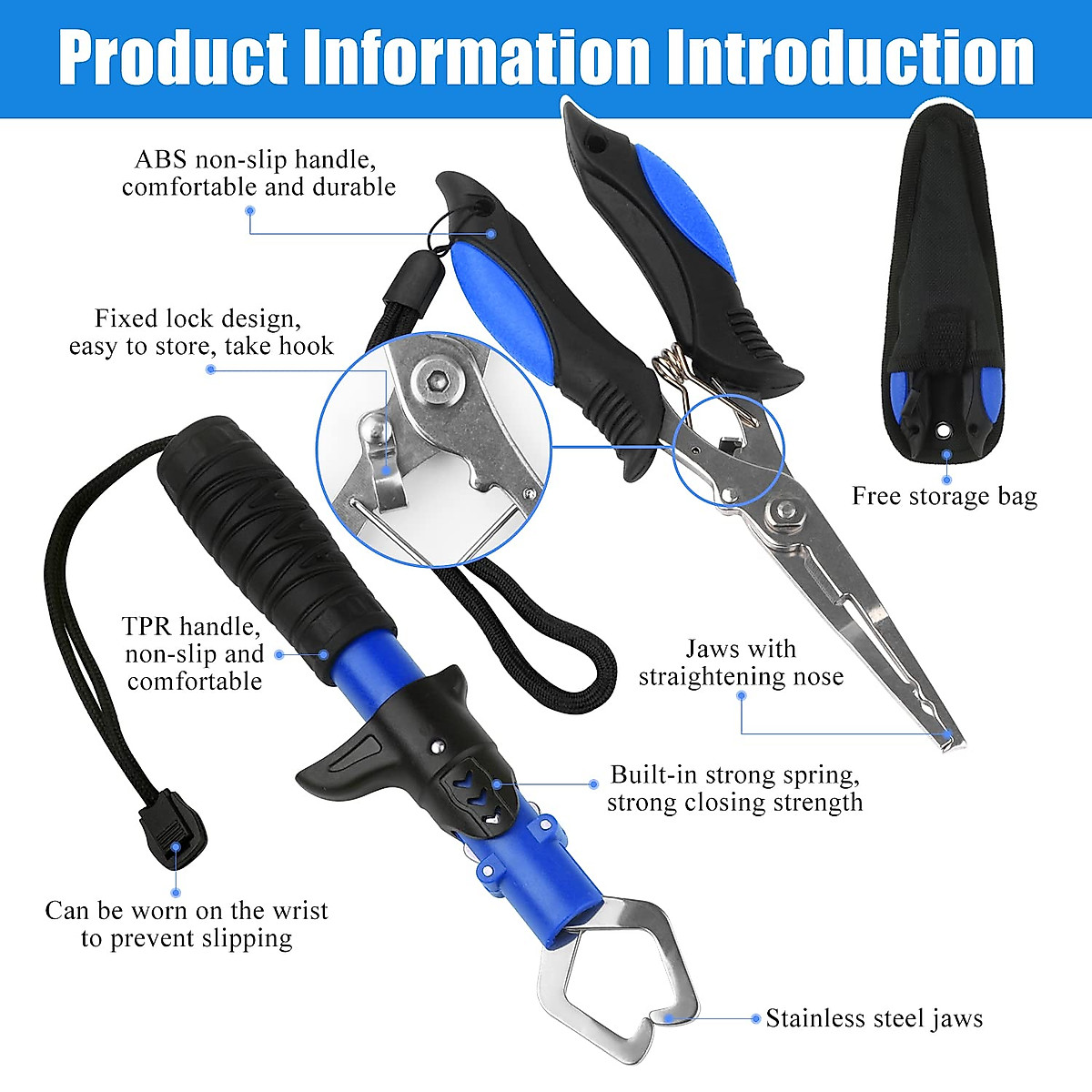 Fishing Net,Floating Folding Landing Net with 7 Inch Fishing Pliers and Fishing Lip Gripper,Fishing Gear Fihing Tool Accessories for Fish Easy Catch and Release Freshwater and Saltwater