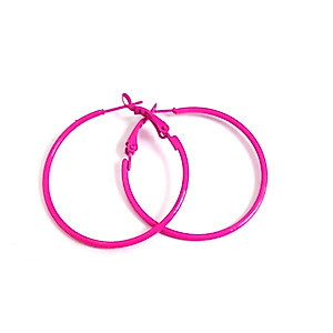 Hot Pink Hoop Earrings Simple Thin Hoop Earrings 1.5 Inch Hoop Earrings