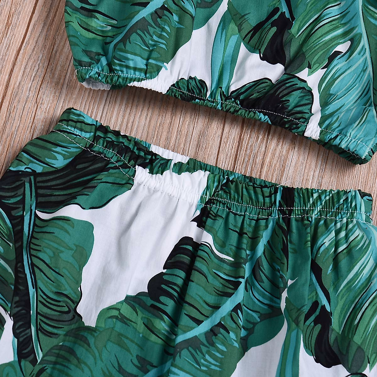 BOEBNOZCV Toddler Baby Girl Strap Banana Leaf Print Strappy Cold Shoulder Cropped Top + Long Skirts Outfits Clothes Set (Banana Leaf, 7T)
