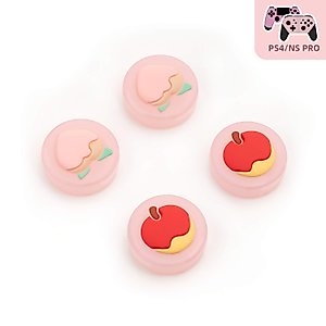 GeekShare Fruits Theme Playstation 4 Controller Thumb Grips, Thumbsticks Cover Set Compatible with Switch Pro Controller and PS4 PS5 Controller, 4 Pcs - Peach and apple