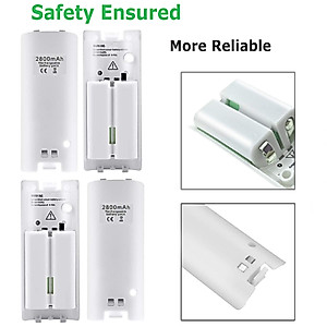 4-Pack Rechargeable Battery packs for Wii and Wii U Remote Controller,High-Capacity Ni-MH Battery(2800mAh) Replacement for Nintendo Wii Remote Charging Station(Charger not included)