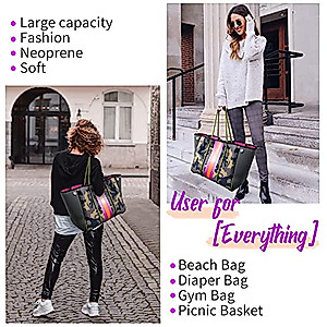 IBEE Large Neoprene Tote Bag for Women Big Womens Beach Tote Bag Foldable Pool Tote Bag Shoulder Bag for Travel Vocation