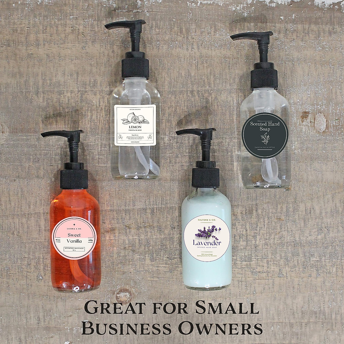 Cornucopia Brands 4oz Clear Glass Pump Bottles (4 Pack); Refillable Glass Containers w/Black Plastic Soap/Lotion Pump Dispensers