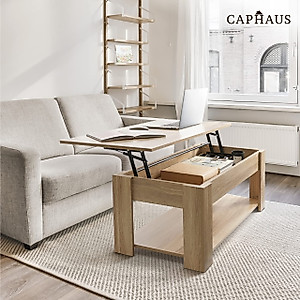CAPHAUS Lift Top Coffee Table w/Storage, Storage Coffee Table w/Lift Top for Living Room, Rising Tabletop Coffee Table w/Hidden Compartment, Coffee Table w/Bottom Open Shelf, 41" Espresso