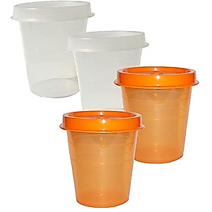 Tupperware Minis Midgets Storage Containers Set of 4 in Orange and Clear