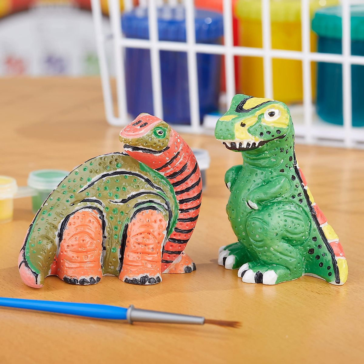 Melissa & Doug Created by Me! Dinosaur Figurines Craft Kit (2 Resin Dinosaurs, 6 Paints, Paintbrush)