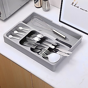 Expandable Kitchen Drawerstore Set, Compact Cutlery Organizer for Silverware Storage, Cabinet Facilitator for Cooking Utensils, Holding Flatware for Spoons, Forks, Knives, and more