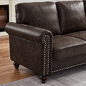 Morhome Comfy Modern Top Grain Leather Sofa Sectional Couch with Wooden Basefor Apartment, Small Space, Light Brown