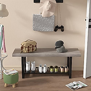 Stuffygreenus 47" Storage Bench, Industrial Indoor Entryway Bench, Wood Metal Hallway Accent Bench for Sitting, Rustic Shoe Rack Organizer Cabinet in Foyer Entrance Bedroom Living Room (Grey)