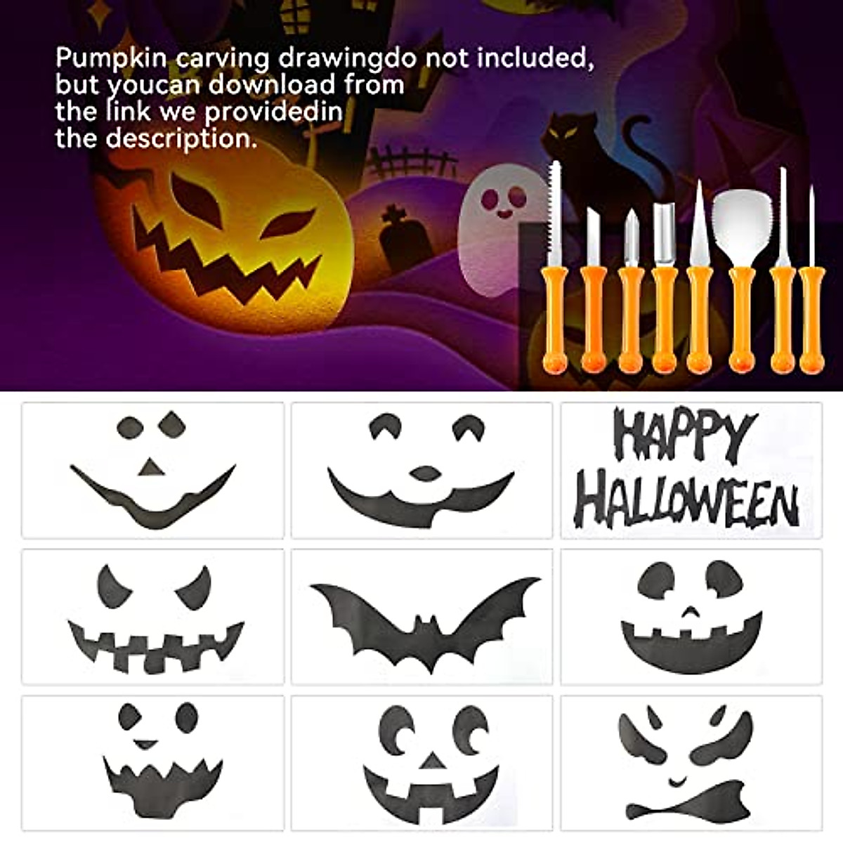 YUET 21PCS Halloween Pumpkin Carving Kit, Professional Sculpting Tools Carving Set, Heavy Duty Stainless Steel, w/Stickers Carrying Bag, for Halloween Decorations Jack-O-Lanterns LED Pumpkin Light