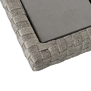 Outsunny 6 Piece Patio Dining Set, PE Rattan Furniture Set with 2 Chairs Cushions & Outdoor Three Seat Sofa, Woodgrain Slatted Dinner Table, Mixed Gray