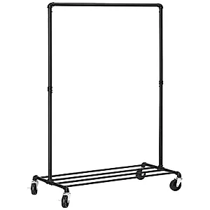 SONGMICS Heavy-Duty Clothes Rack, Clothing Rack for Hanging Clothes, Industrial Garment Rack on Wheels, Metal Frame, 2 Casters with Brakes, Commercial Display, Black UHSR61BK