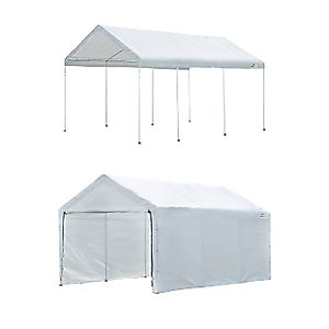 ShelterLogic 10' x 20' MaxAP Large Portable Garage 2in1 Kit Heavy-Duty Steel Frame Outdoor Canopy, Gazebo, or Carport Tent with Enclosure for Car, SUV, Truck, Boat, Tractor, White